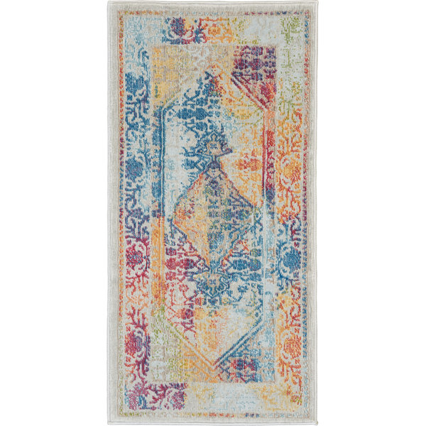 Bungalow Rose Slader Machine Woven Blue/Yellow Rug | Wayfair