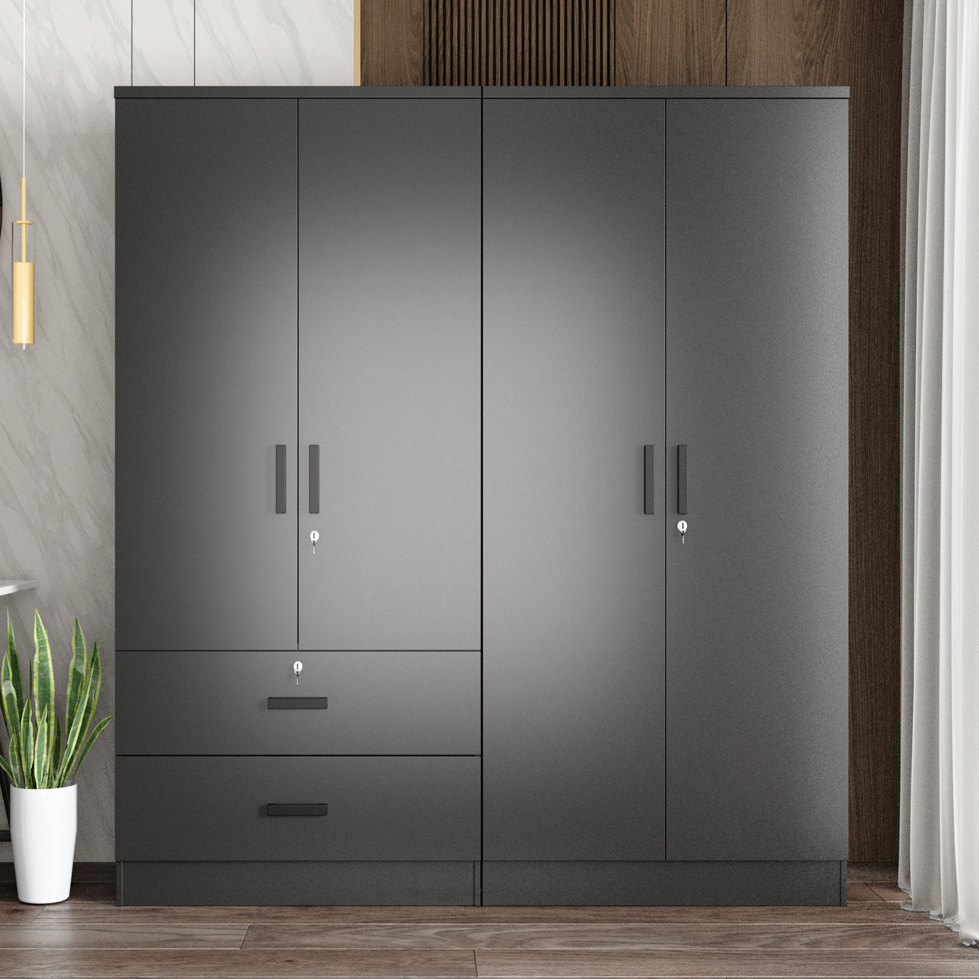 Union Rustic Double Wardrobe With 4 Slim Door And 2 Drawers! | Wayfair