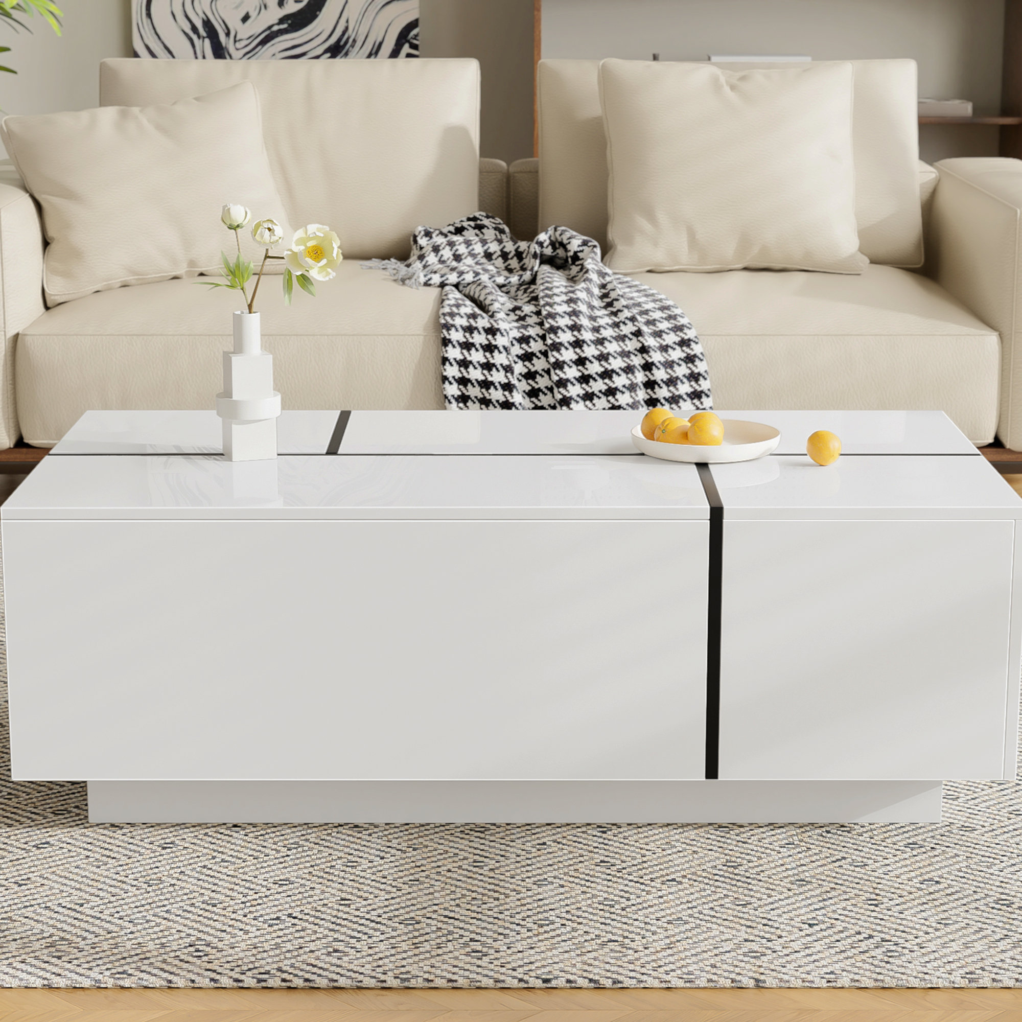 Ivy Bronx Modern High Gloss Extendable Coffee Table, Multi-Functional ...