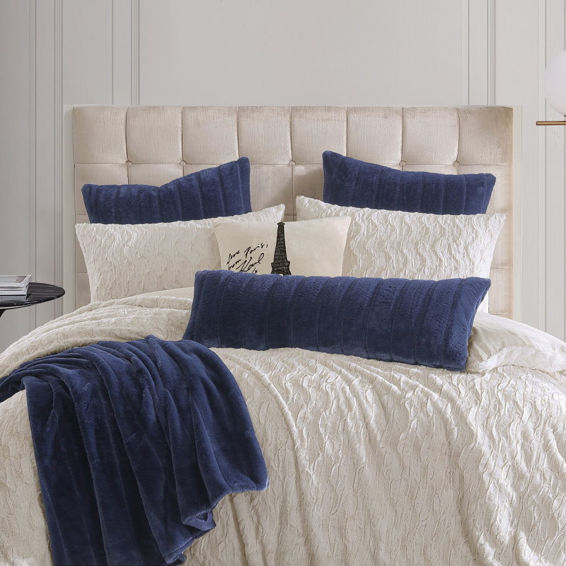 Karl Lagerfeld Paris Channel Bunny Faux Fur Throw Indigo | Wayfair