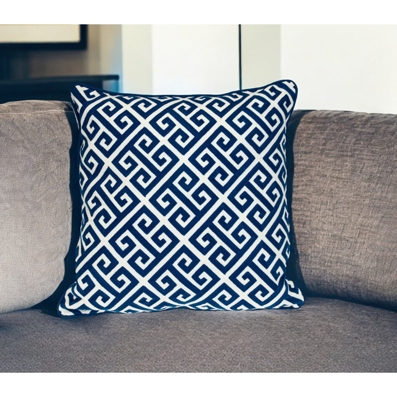 HomeRoots 20" Blue Greek Key Cotton Throw Pillow | Wayfair