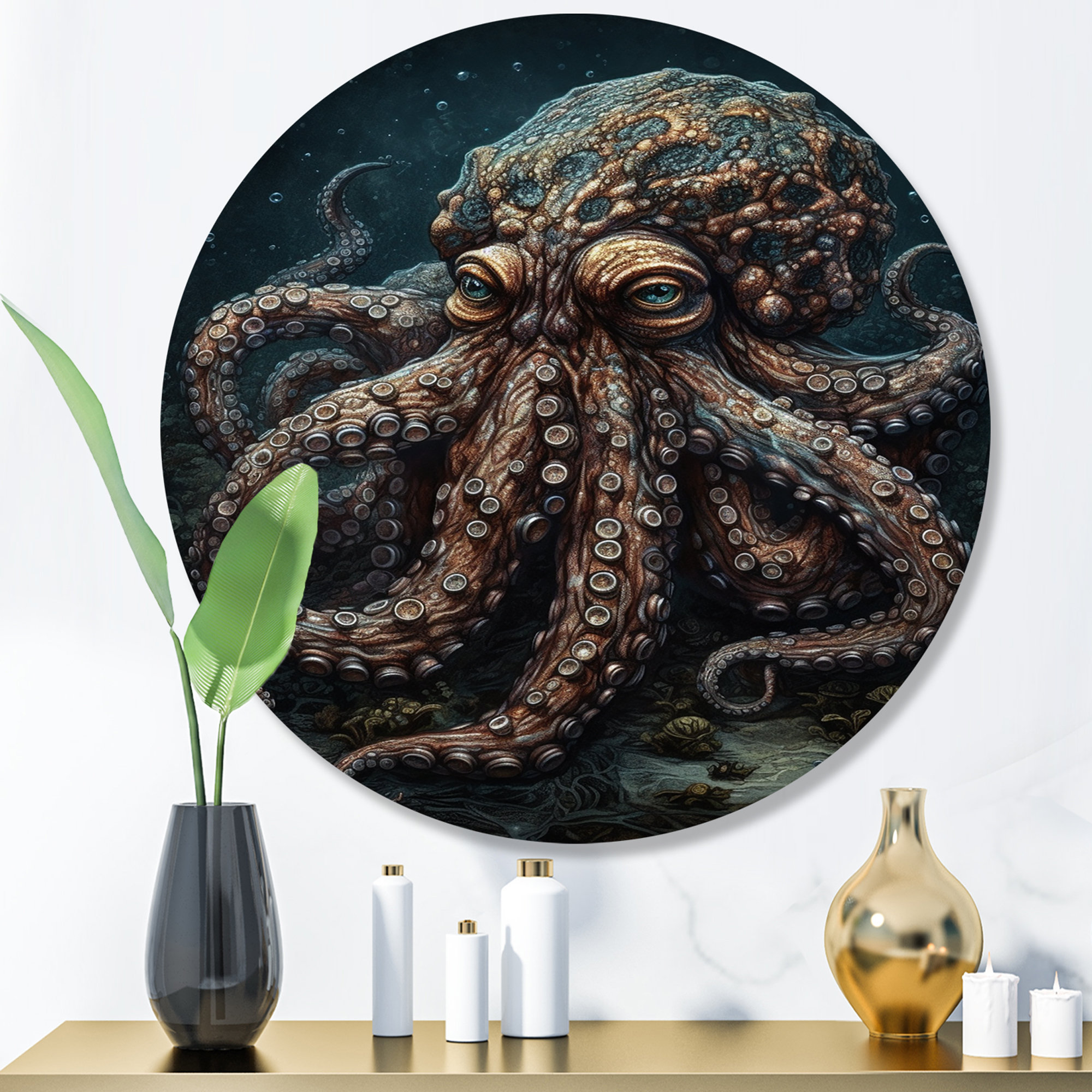 Dovecove Jiovanna Brown Octopus Under The Sea - Octopus Round Metal ...