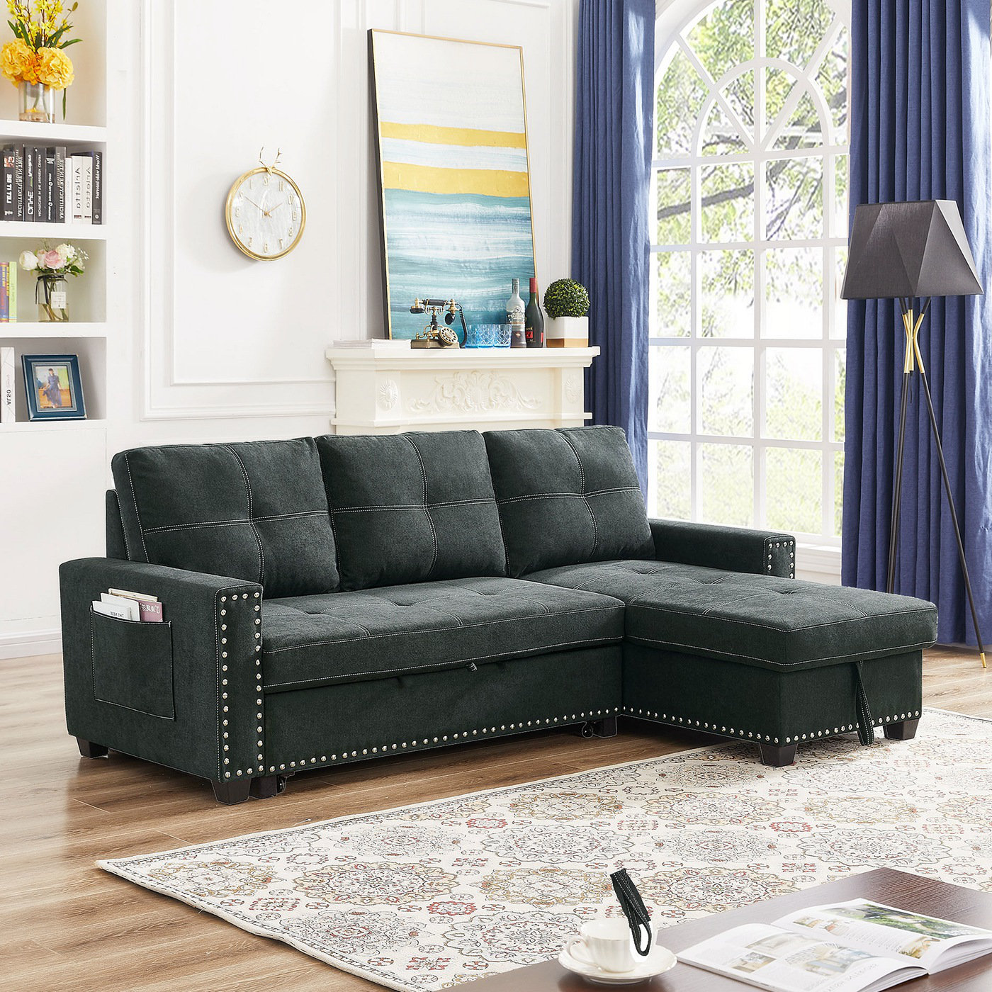 GZMWON Modern 81.76" Upholstered Sofa Pull Out Couch Pull Out Sofa ...