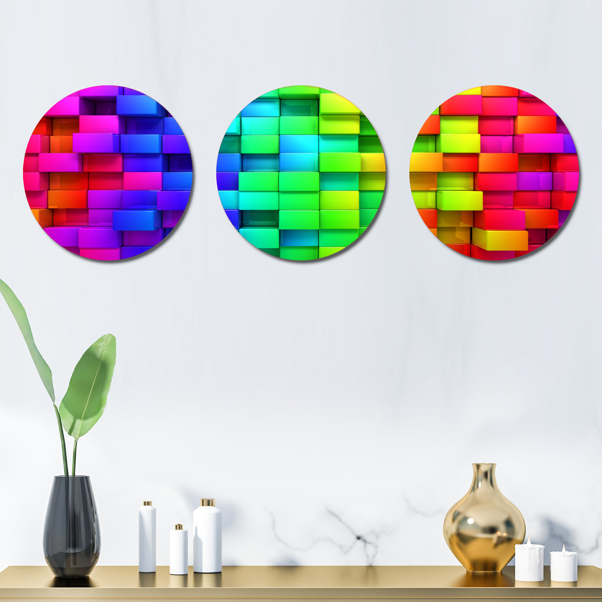 Latitude Run® Rainbow of Colorful Boxes - Abstract Metal Wall Decor Set ...