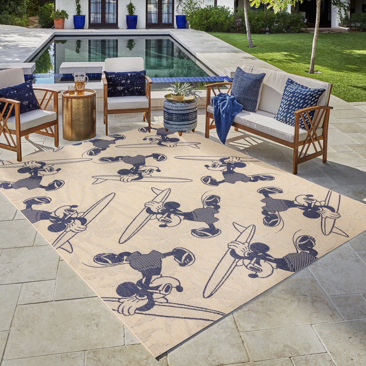 Disney by Gertmenian Disney Mickey Mouse Surfing Waves Navy Blue/ Beige ...