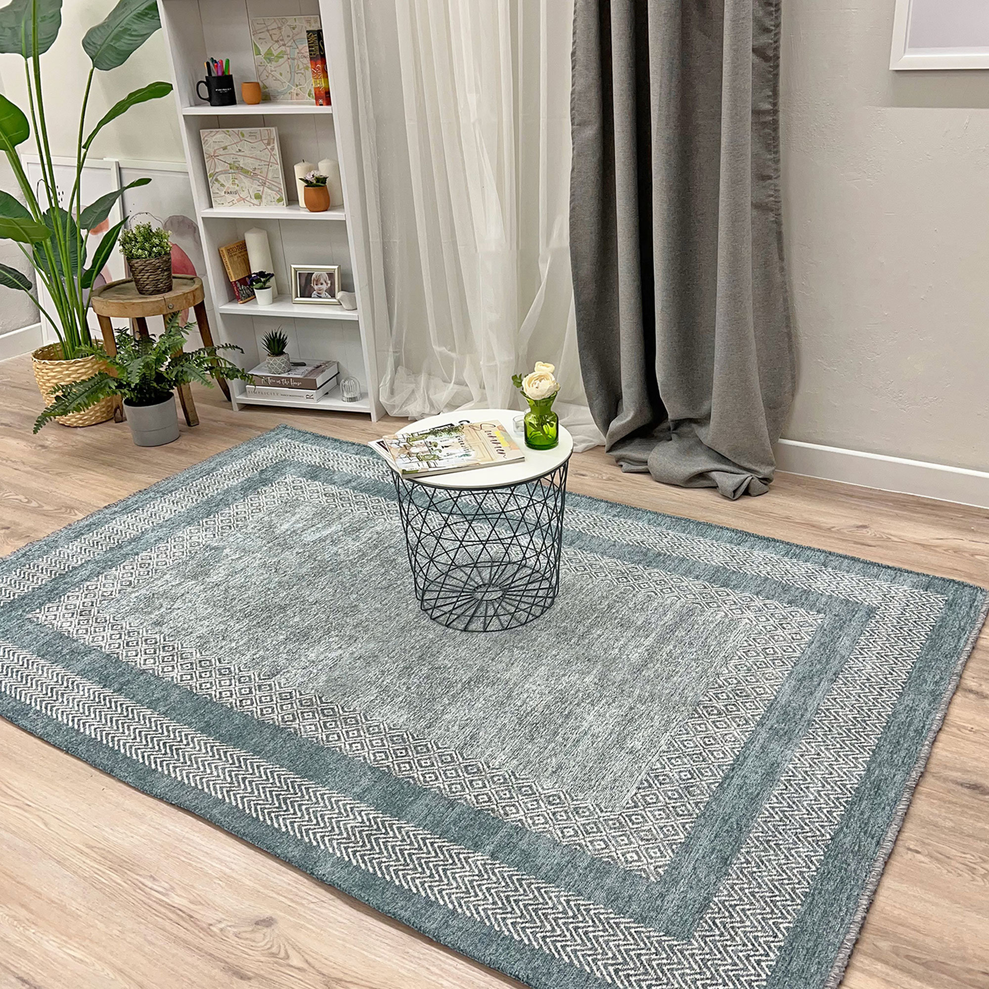 Union Rustic ALFA RICH Janavi Blue Washable Cotton Area Rugs for Living ...