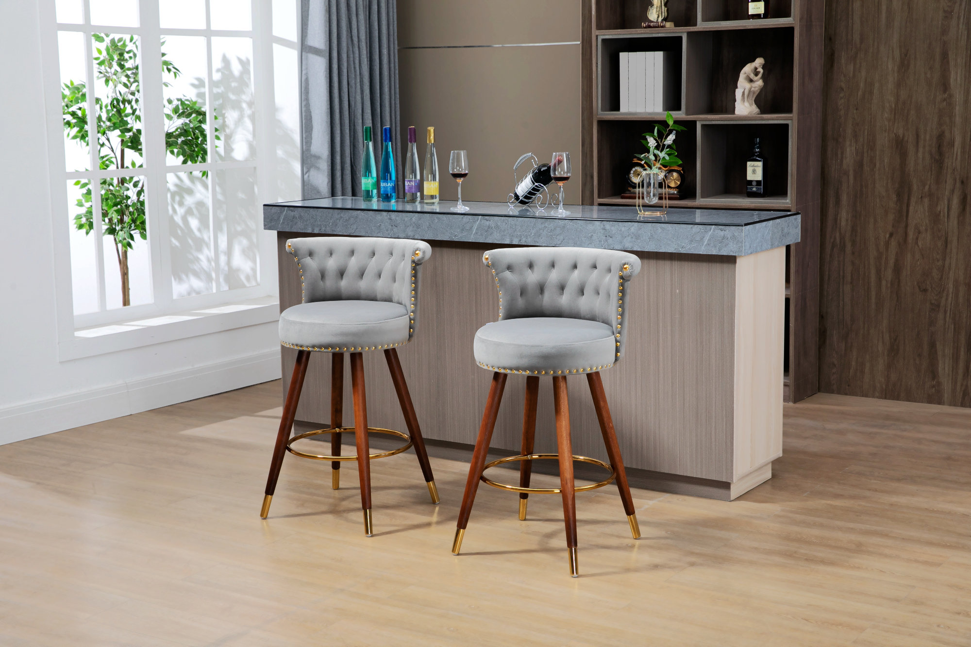 House of Hampton Swivel Bar Stools With Backrest Footrest - Wayfair Canada