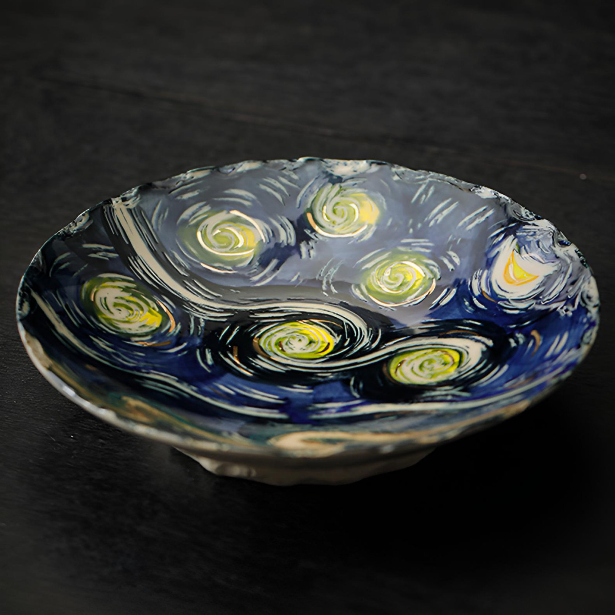 Red Barrel Studio Starry Sky Hand Drawn Ceramic Pot Tray - Elegant And Literary Style, Poetic ...