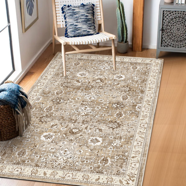 Bungalow Rose Flannel Vintage Floral Large Size Low Pile Area Rug ...