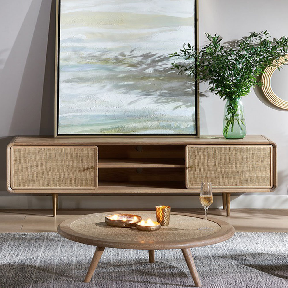 Dream cabinet Simple Rattan High Leg TV Cabinet 70.87'' Media Console ...