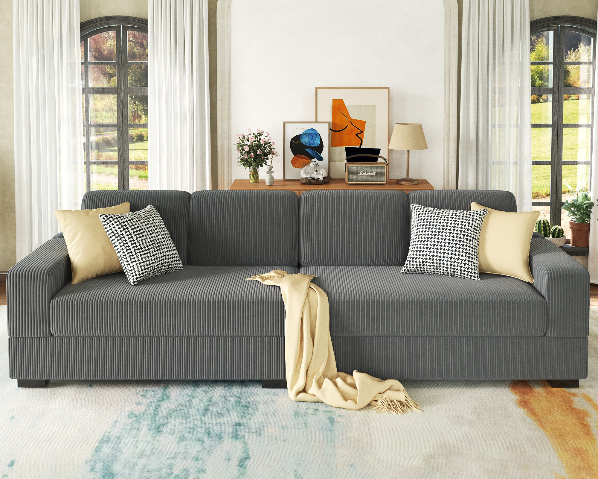 Hokku Designs Birkley 112in Couch, Oversized Deep Seat Couch, Corduroy ...