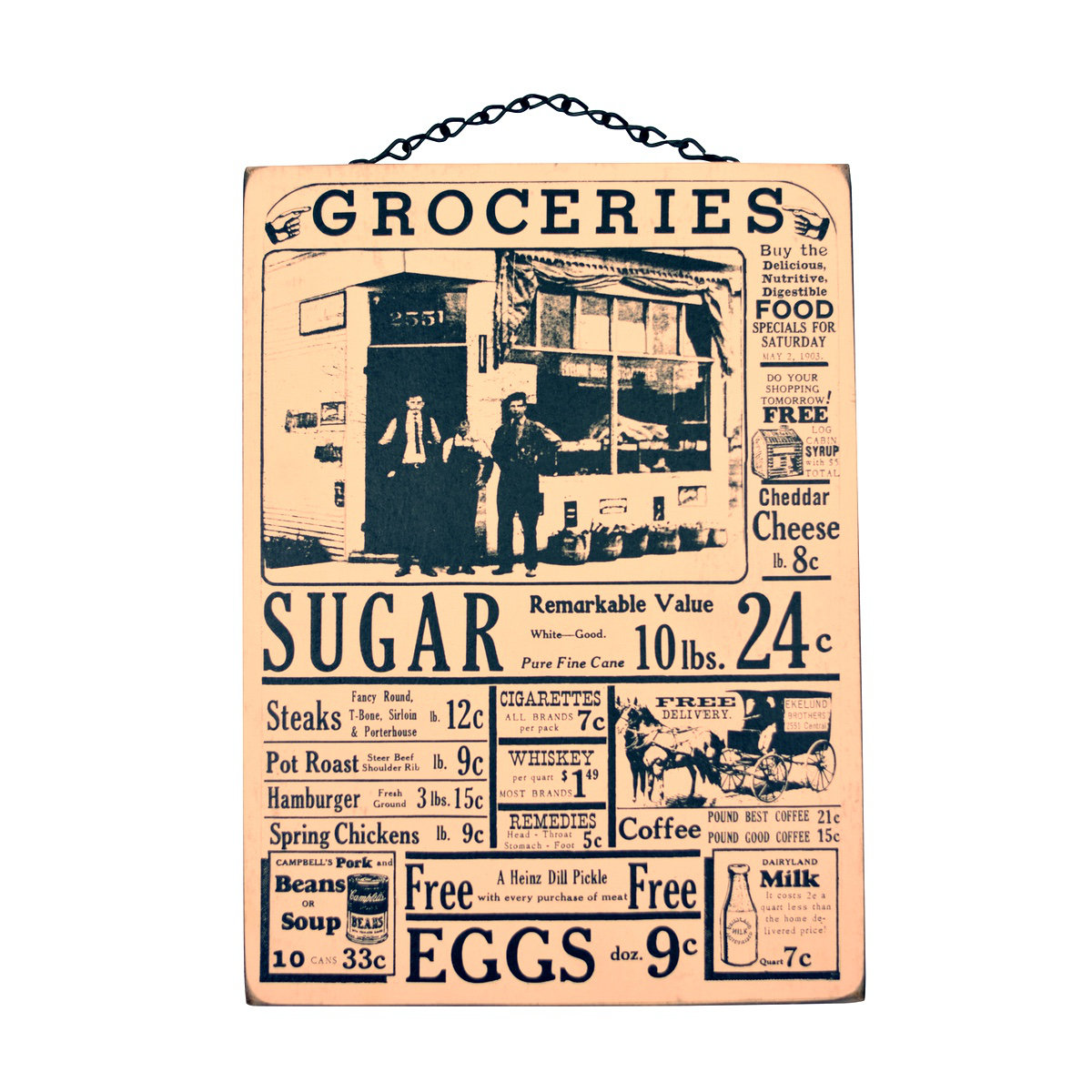 Trinx Vintage Wooden Newspaper Groceries Ad Hanging Sign Farmhouse ...