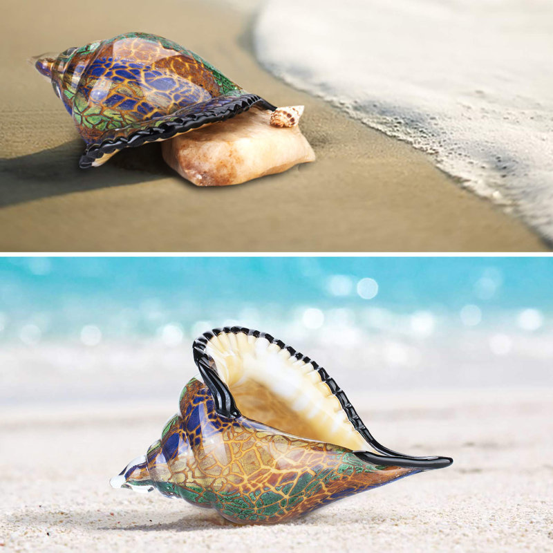 Beachcrest Home™ Glass Conch, Hand Blown Seashell Art Glass Figurine ...