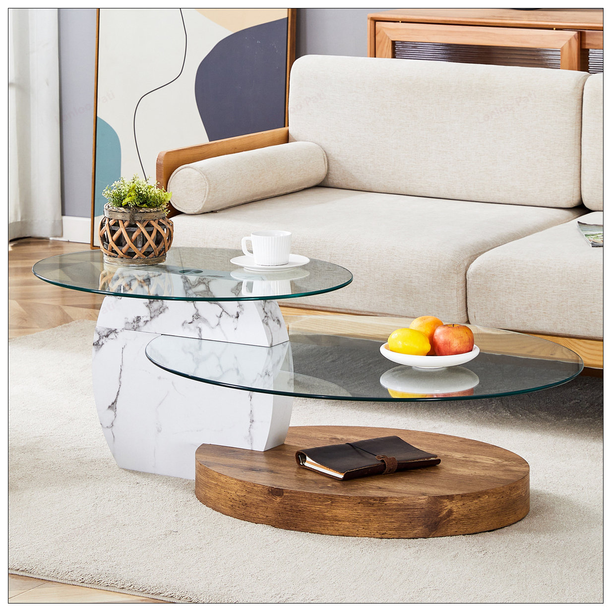 Ivy Bronx Contemporary Artistic Double Layer Coffee Table - White ...