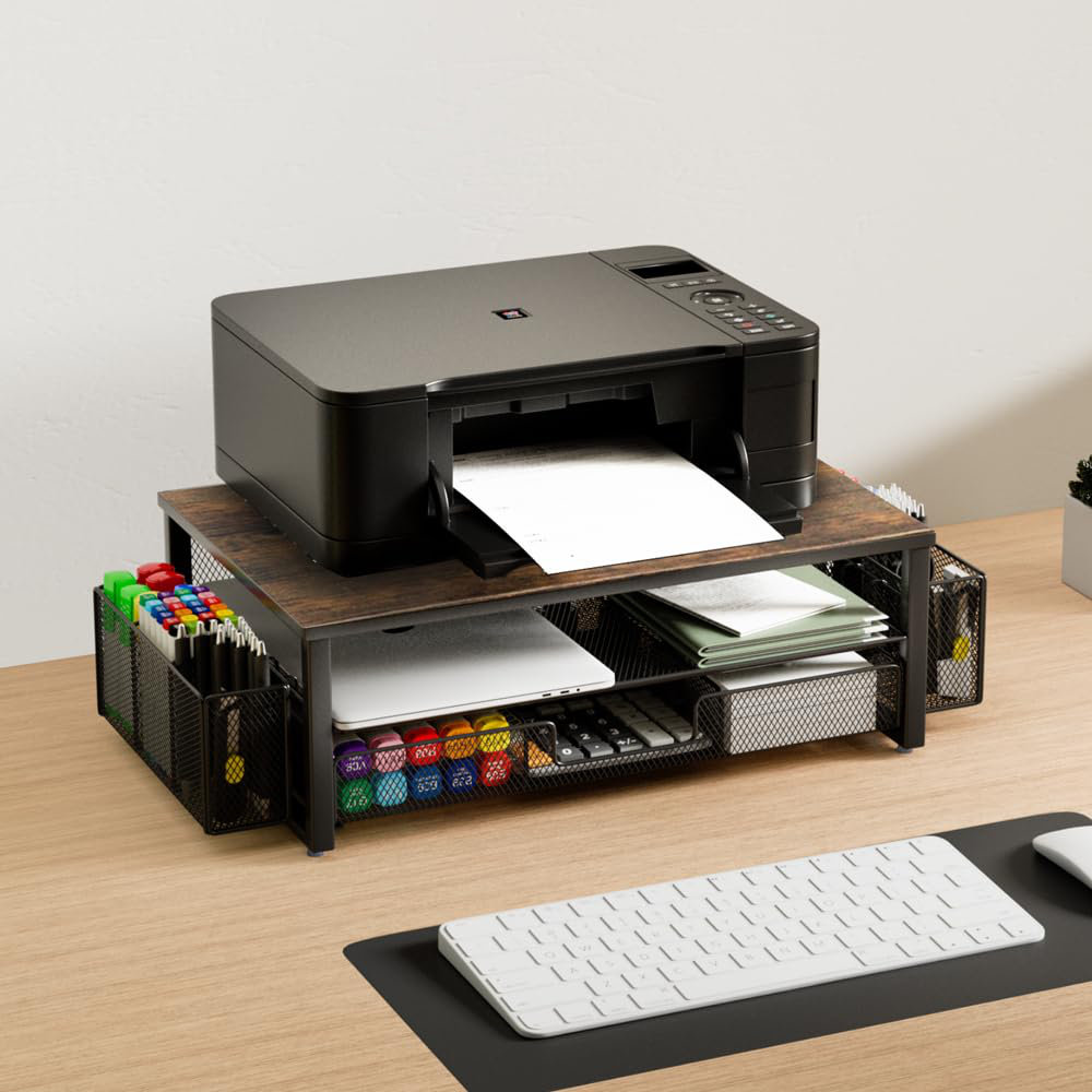 17 Stories 2-Layer Monitor Stand Heightener With Drawer And Pen Holder ...