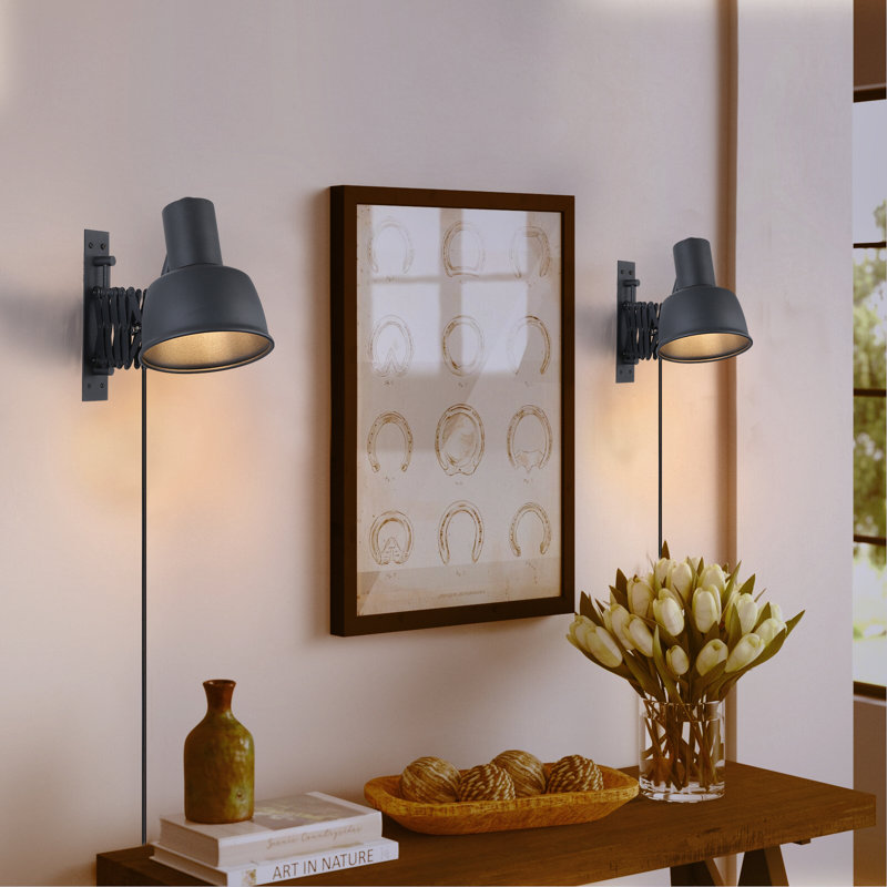 17 Stories Tingrui Modern Industrial Black Plug in Wall Sconces ...