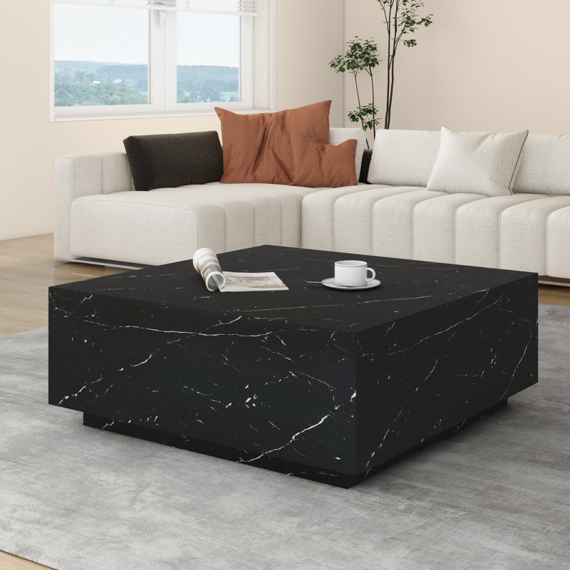 Latitude Run® Wahidul 35'' Faux Marble Modern Block Coffee Table ...