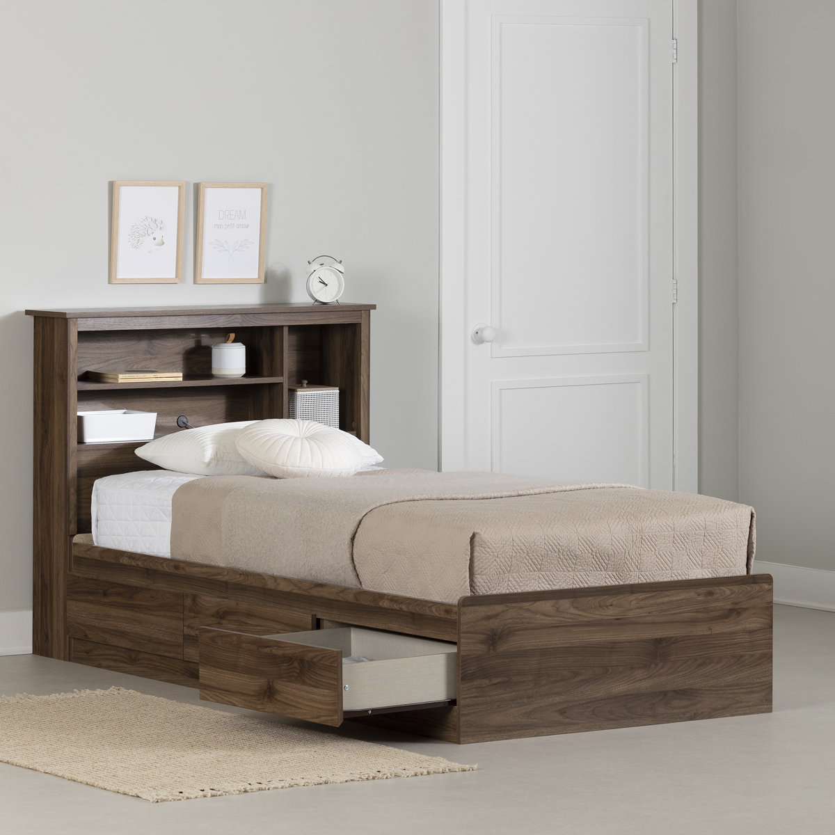The Twillery Co.® Janay Twin Platforms Bed with Bookcase Headboard ...