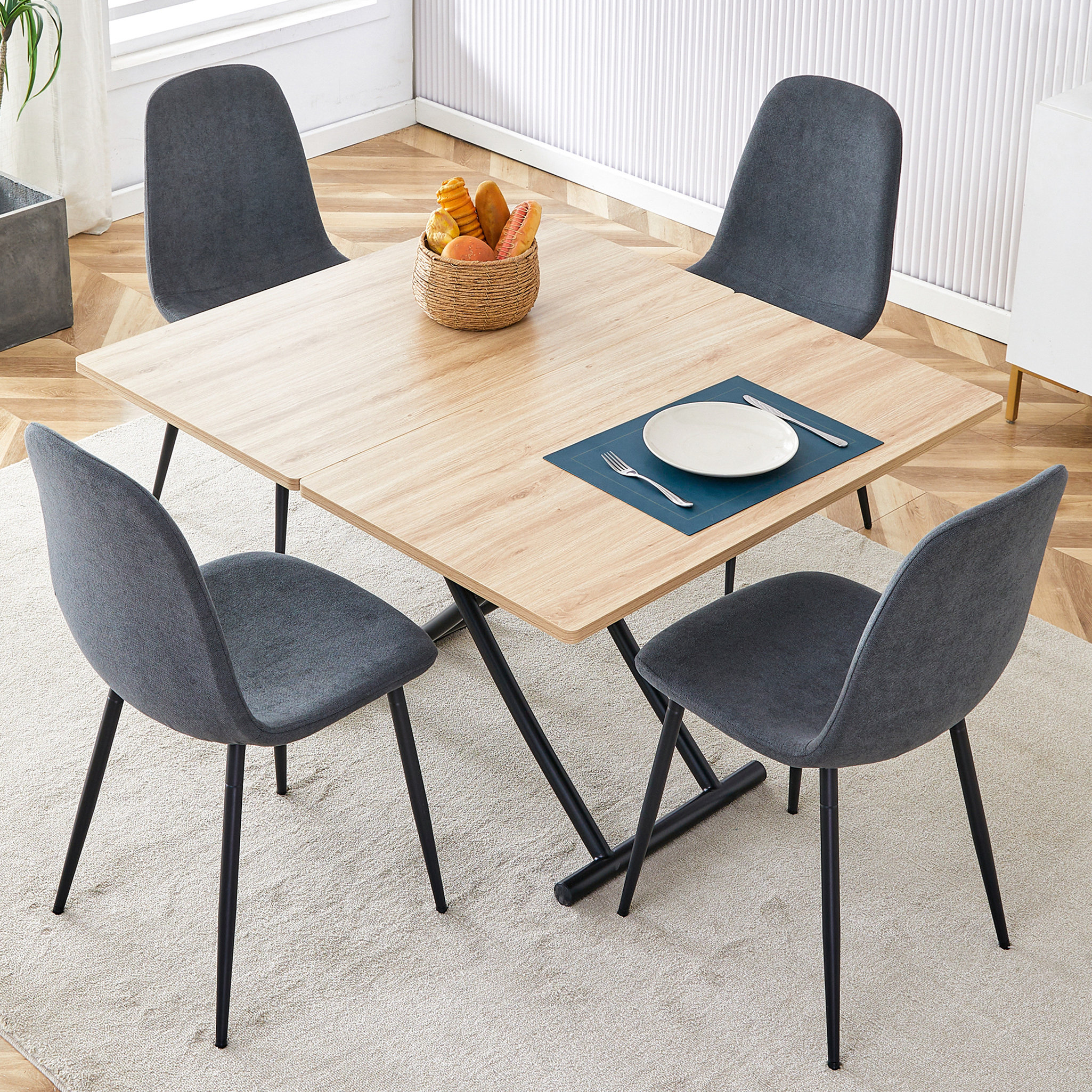 George Oliver Table And Chair Set.Modern Lifting Platform,Light Wood ...