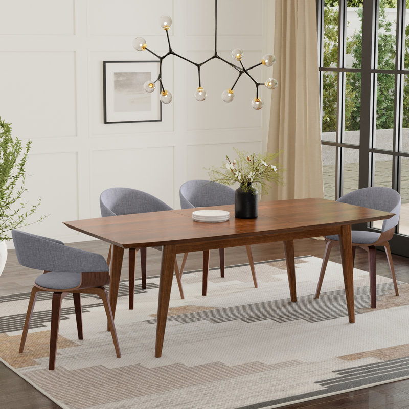 Simpli Home Draper 66-84"W Walnut Extendable Dining Table, Mid-Century ...