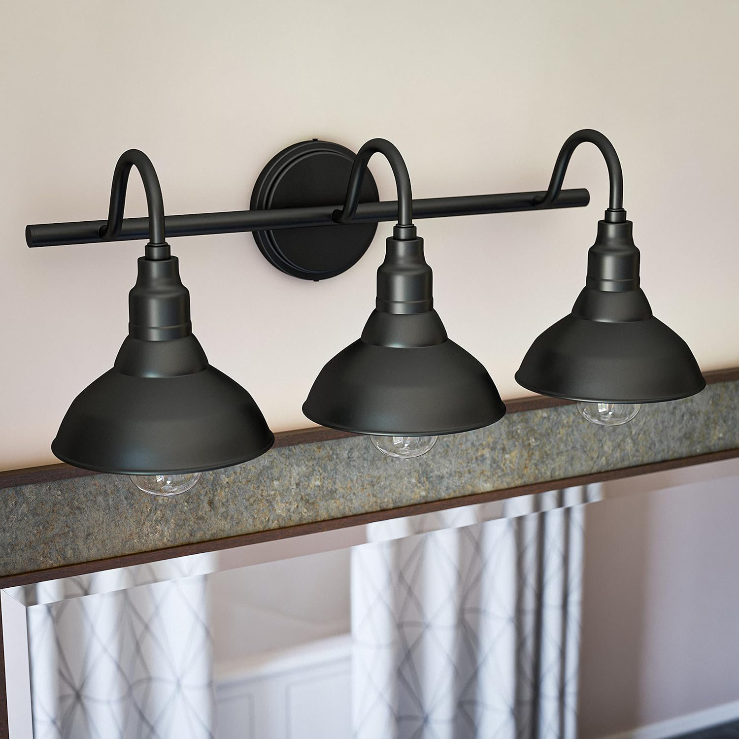 BEAUTY DEPOT 3-Light 27" Black Vanity Wall Light With Barn Style Shades ...