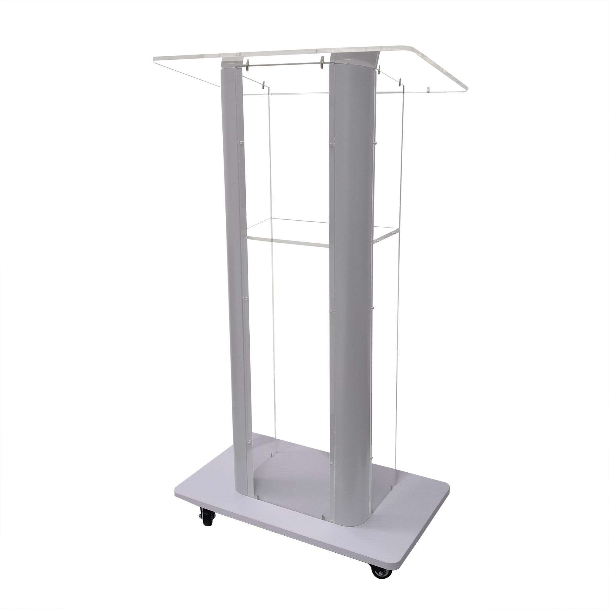FixtureDisplays Clear Acrylic Plexiglass Podium Curved Steel Sides ...