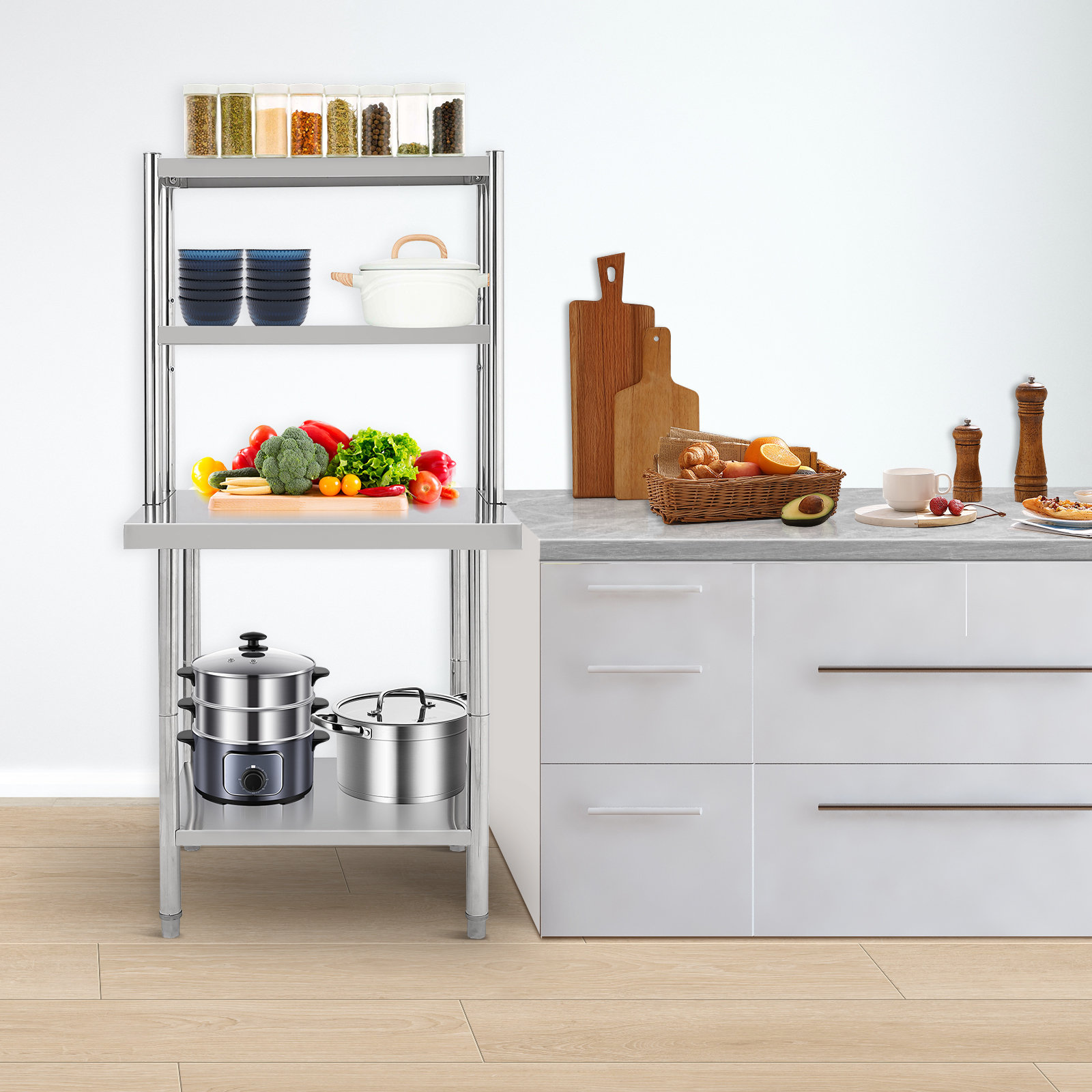 17 Stories 30" X 24" Stainless Steel Table with Overshelves, NSF Work ...