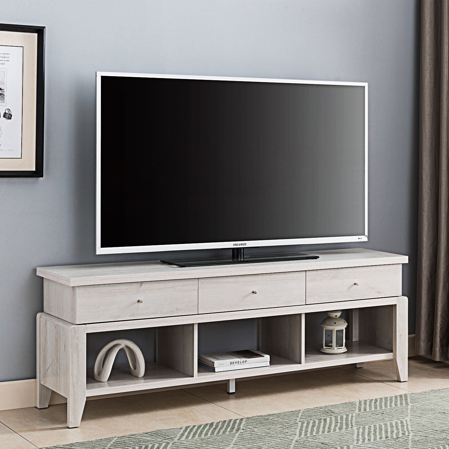 Lark Manor™ Modern TV Stand With Three Open Shelves And Three Drawers ...