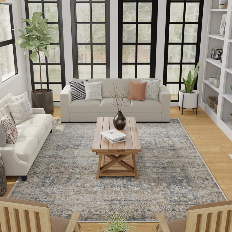 Lark Manor Amair Performance Blue/Cream/Gray Rug & Reviews | Wayfair