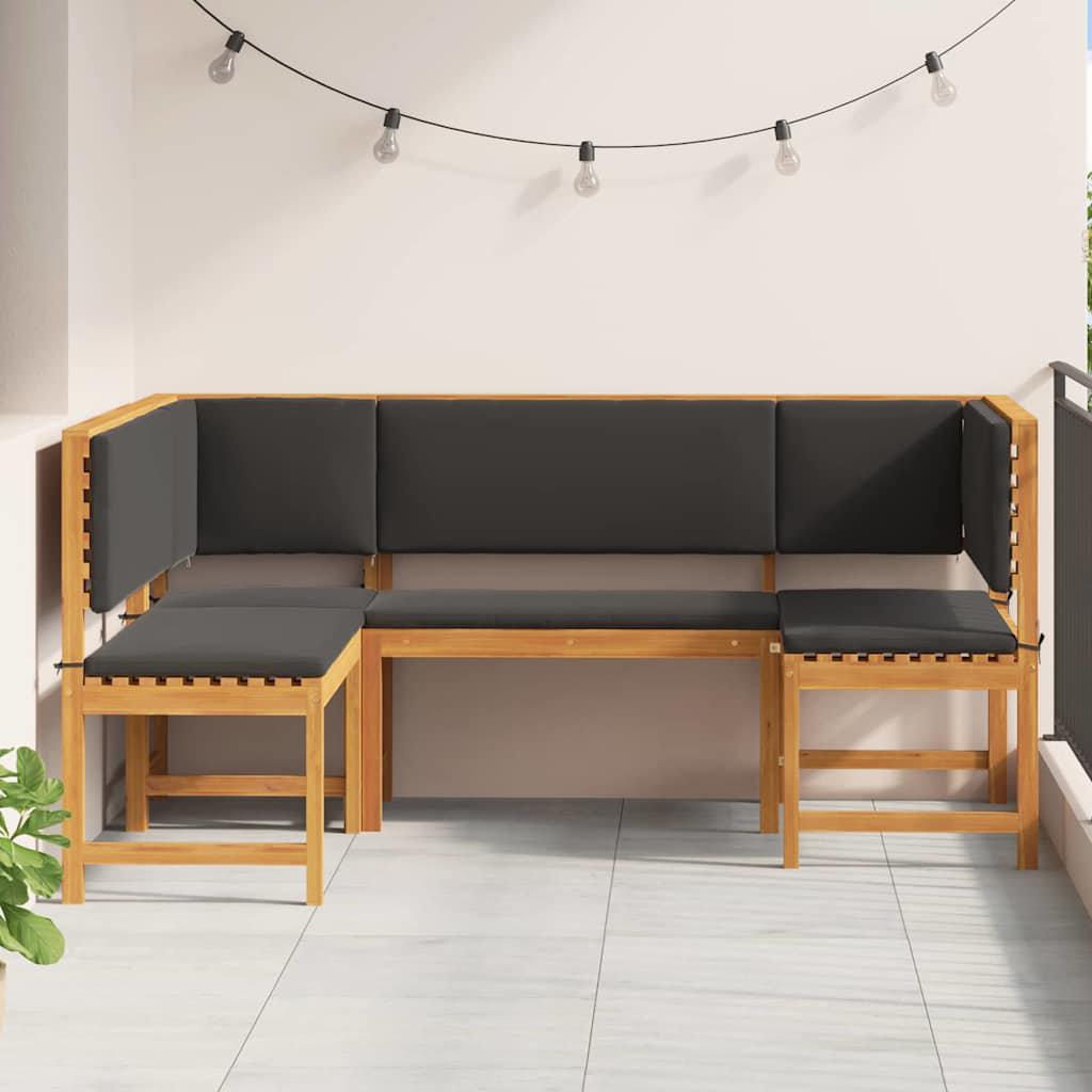Ophelia & Co. Garden Bench Set 3 Pcs Brown Solid Acacia Wood | Wayfair