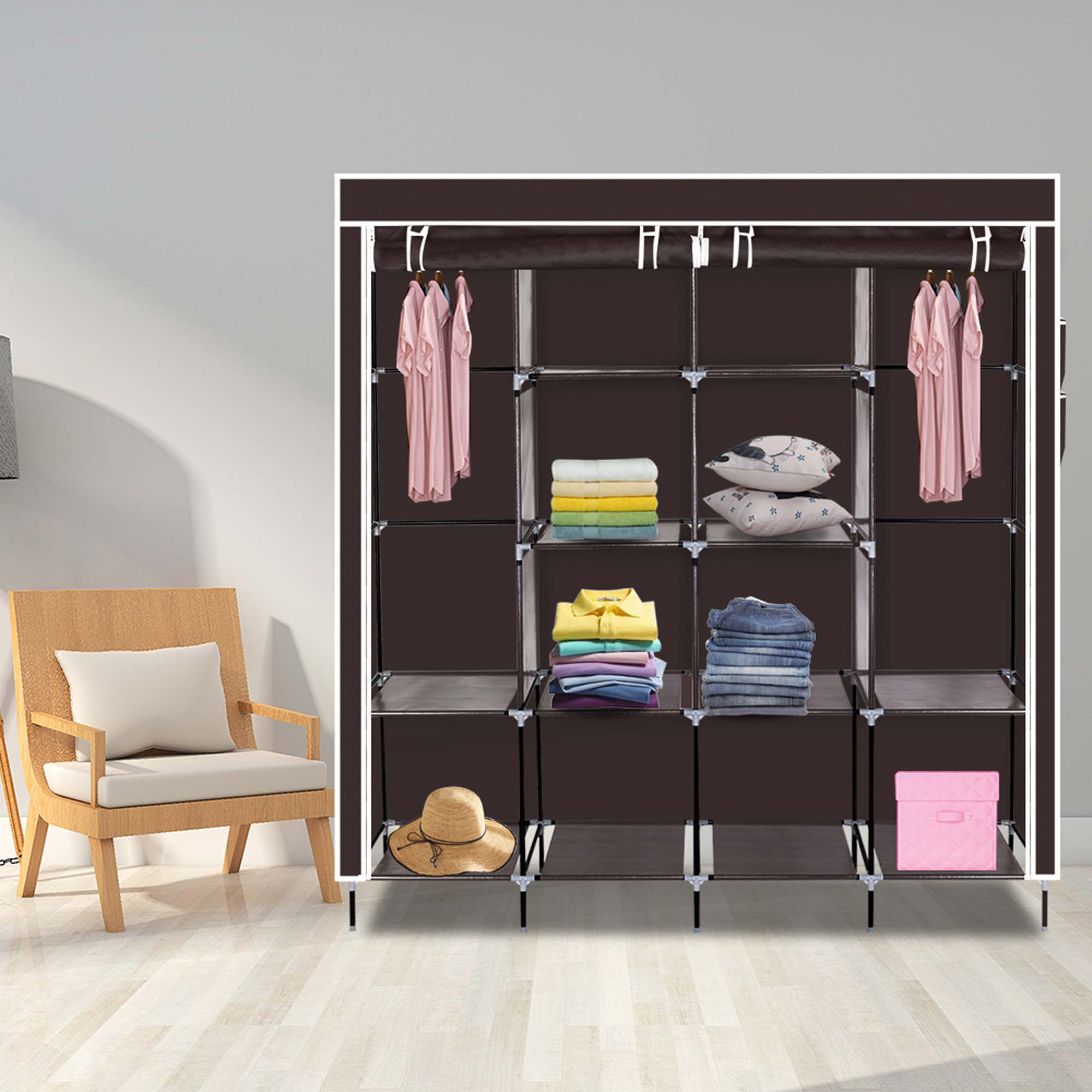 Rebrilliant Clothes Closet Portable Wardrobe Clothes Storage Rack 12 ...