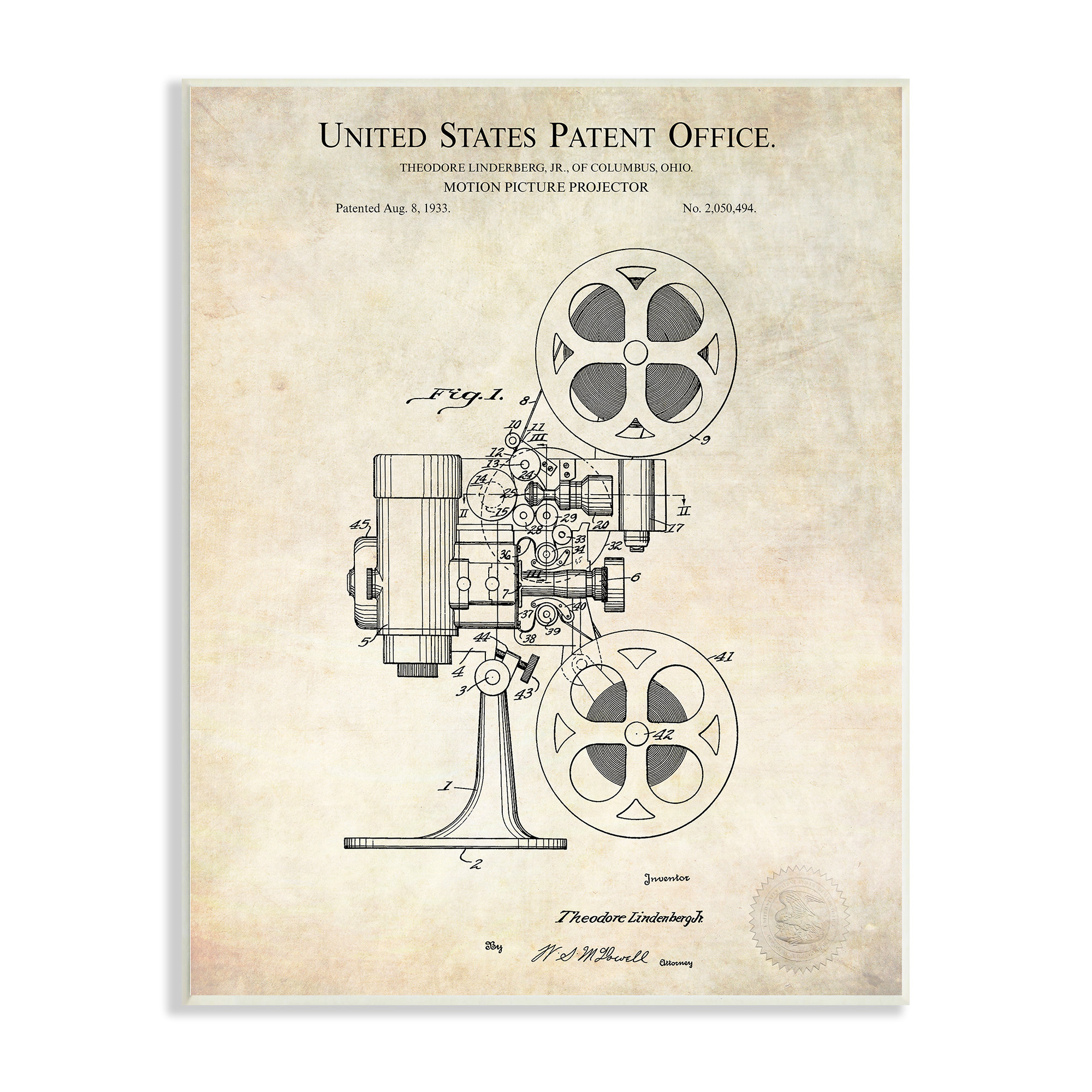 Stupell Industries " Motion Picture Projector Patent Design Blueprint ...