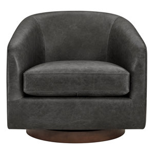 AllModern Bennett Genuine Leather Swivel Barrel Chair & Reviews | Wayfair
