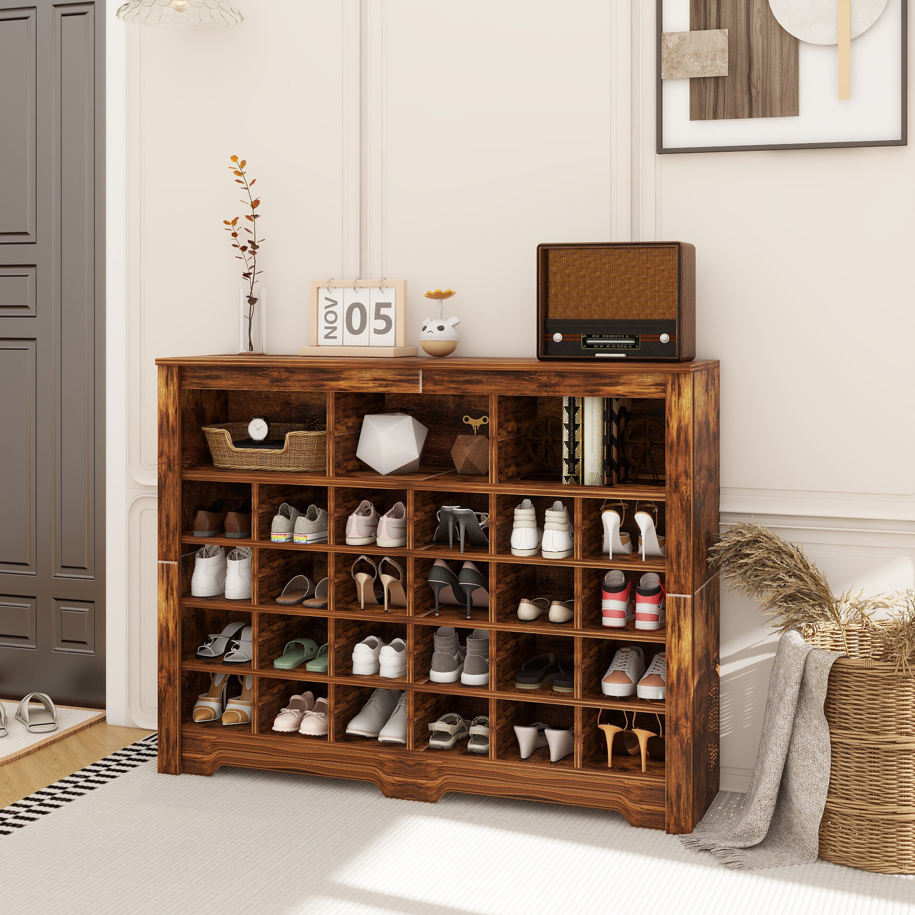 Lark Manor Sleek Design 24 Shoe Cubby Console, Modern Shoe Cabinet With ...