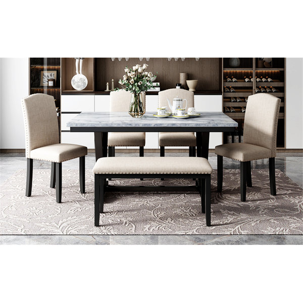 August Grove® Modern Style 6-Piece Dining Table With 4 Chairs & 1 Bench ...