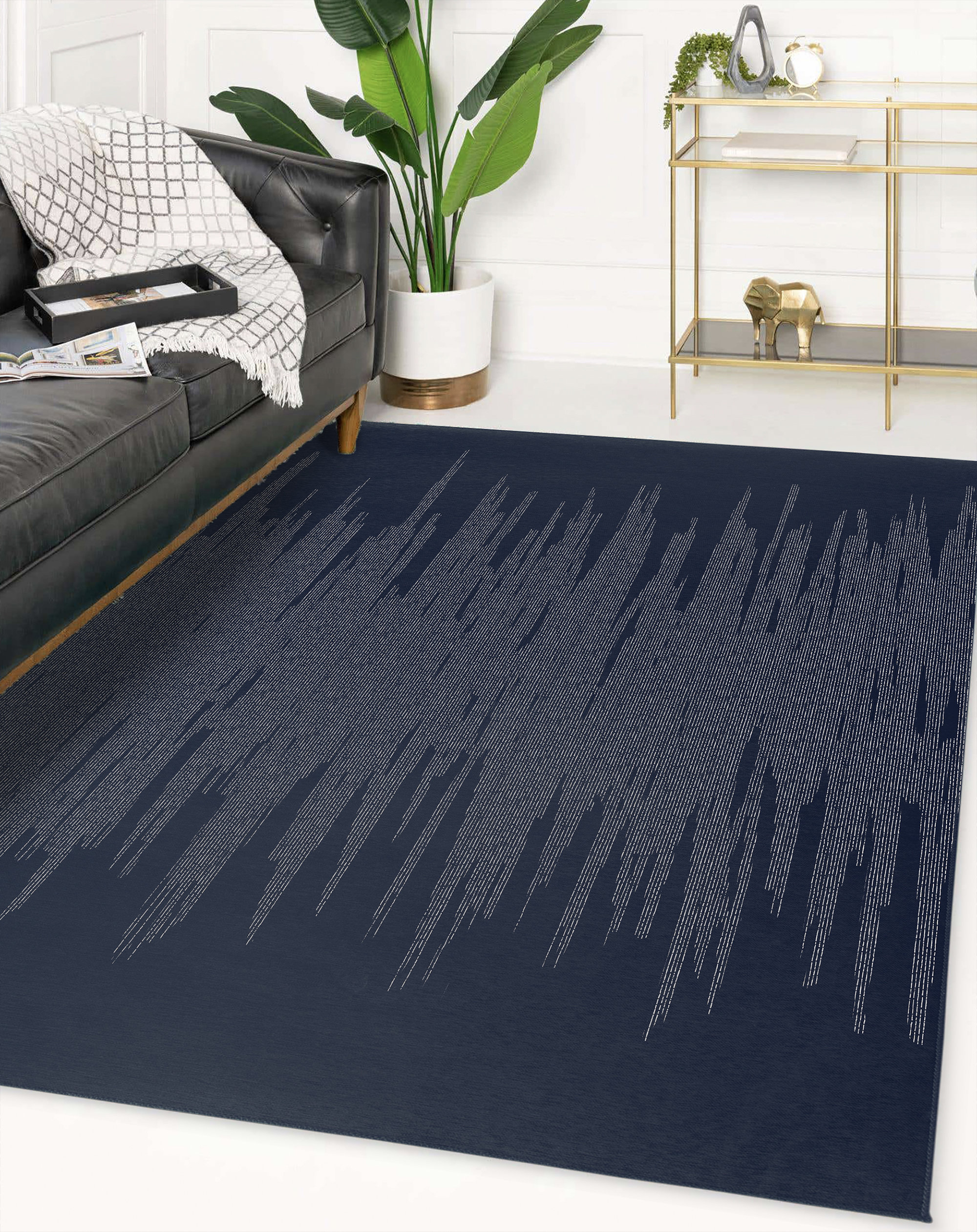 Latitude Run® Scar Navy Abstract Machine Made Power Loom Polyester Area ...