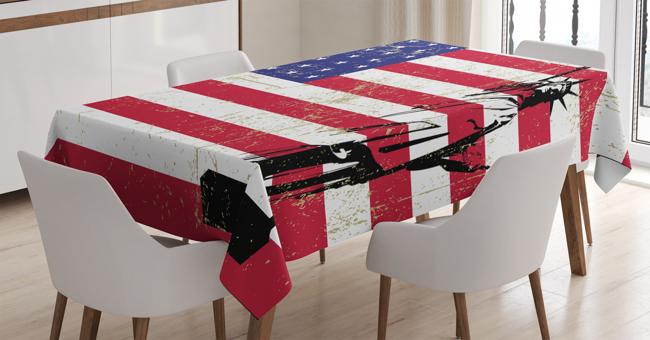 East Urban Home New York Tablecloth, Liberty And Usa Flag Retro Style ...