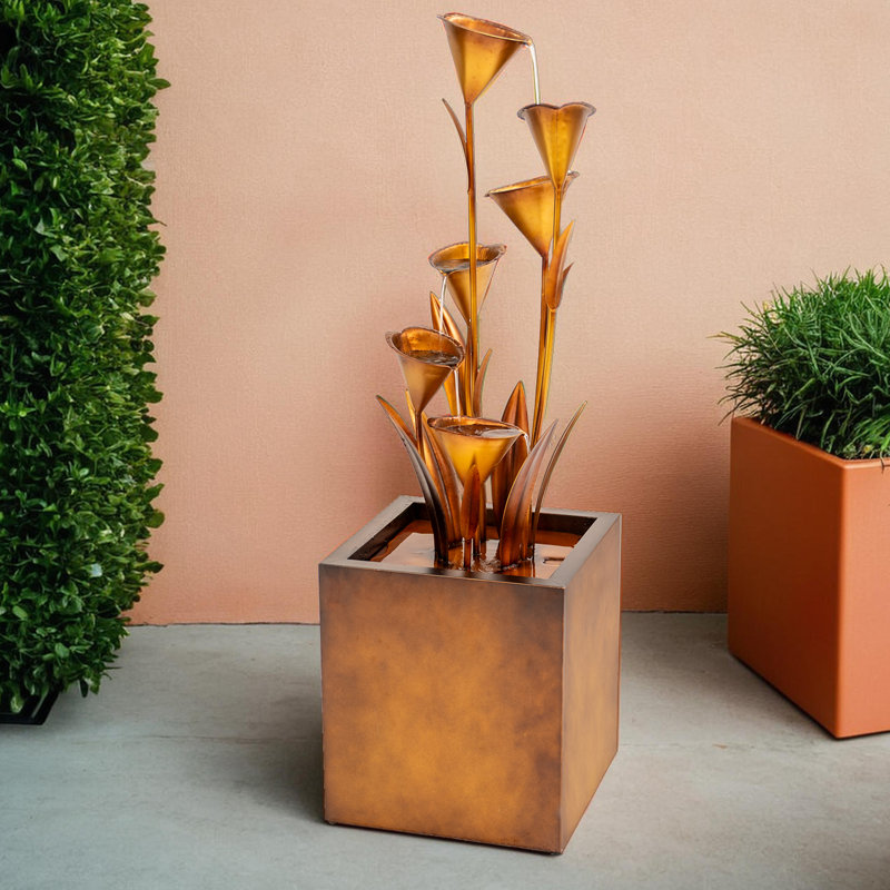 Lark Manor™ Metal Sculptural Multi-tiered Flower Water Fountain, Bronze ...