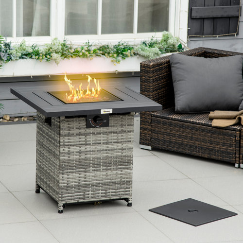 Outsunny 63Cm H x 71Cm W Steel Propane Fire Pit Table with Lid ...