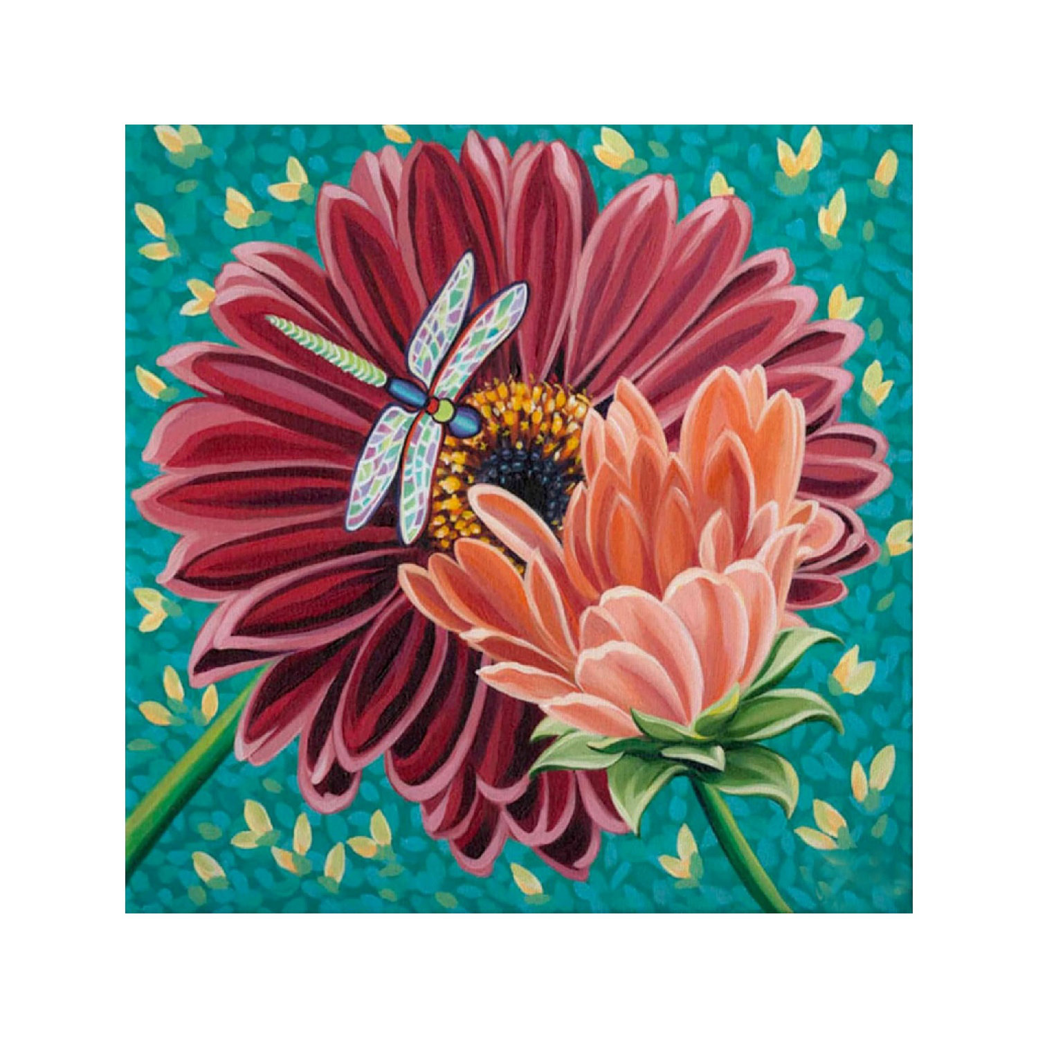 Ophelia & Co. Libellule verte sur fond rouge, reproduction d'art sur ...