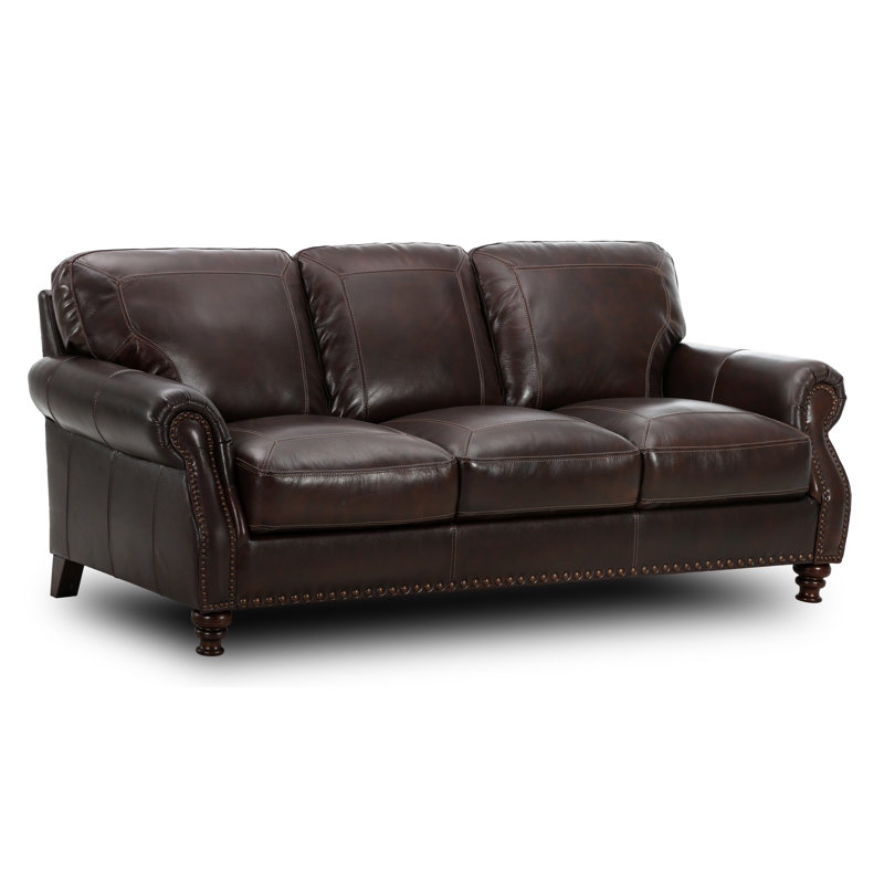 Lark Manor Ellard Genuine Leather Rolled Arm Sofa & Reviews | Wayfair