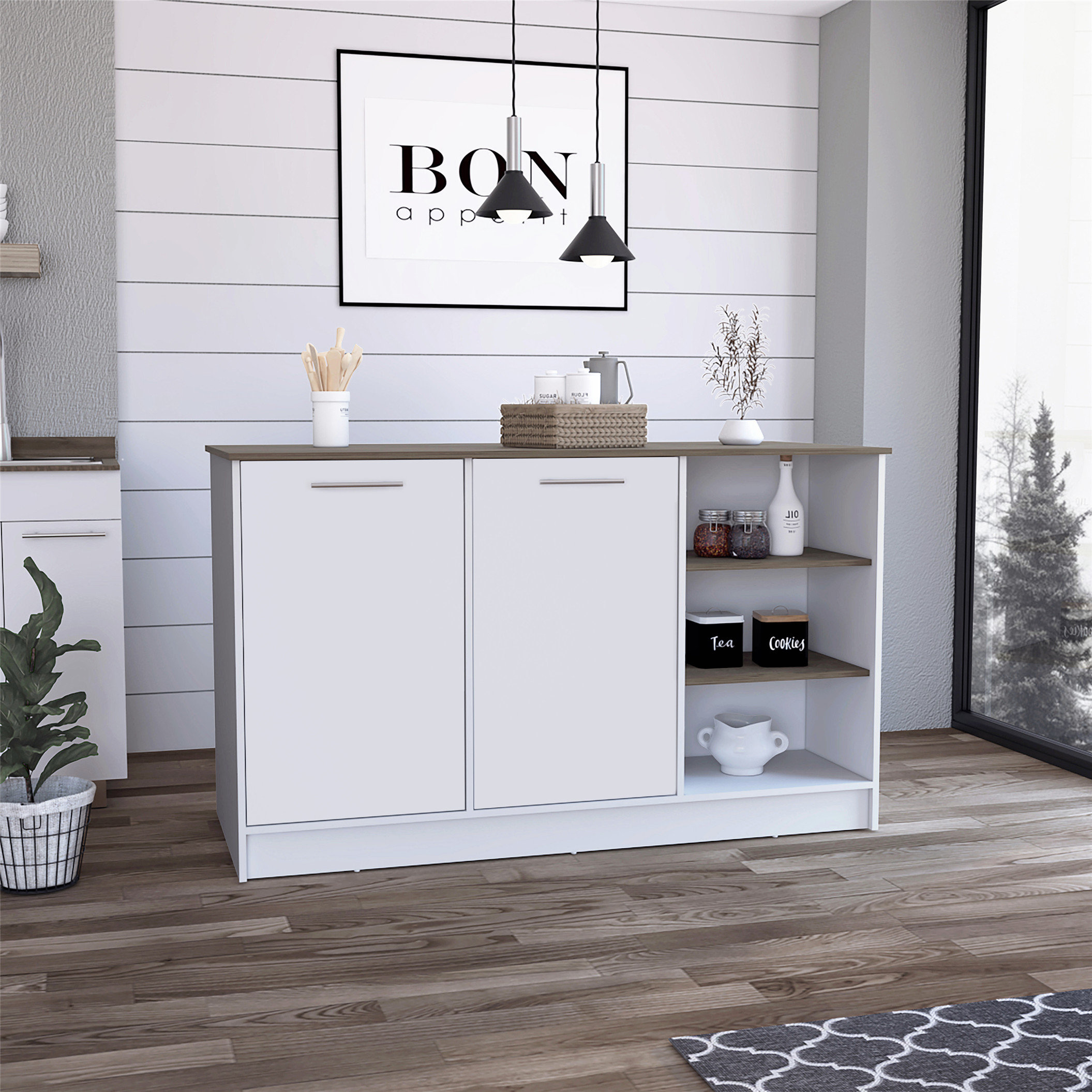 Latitude Run® Versatile Kitchen Island with Dual Cabinets and Triple ...