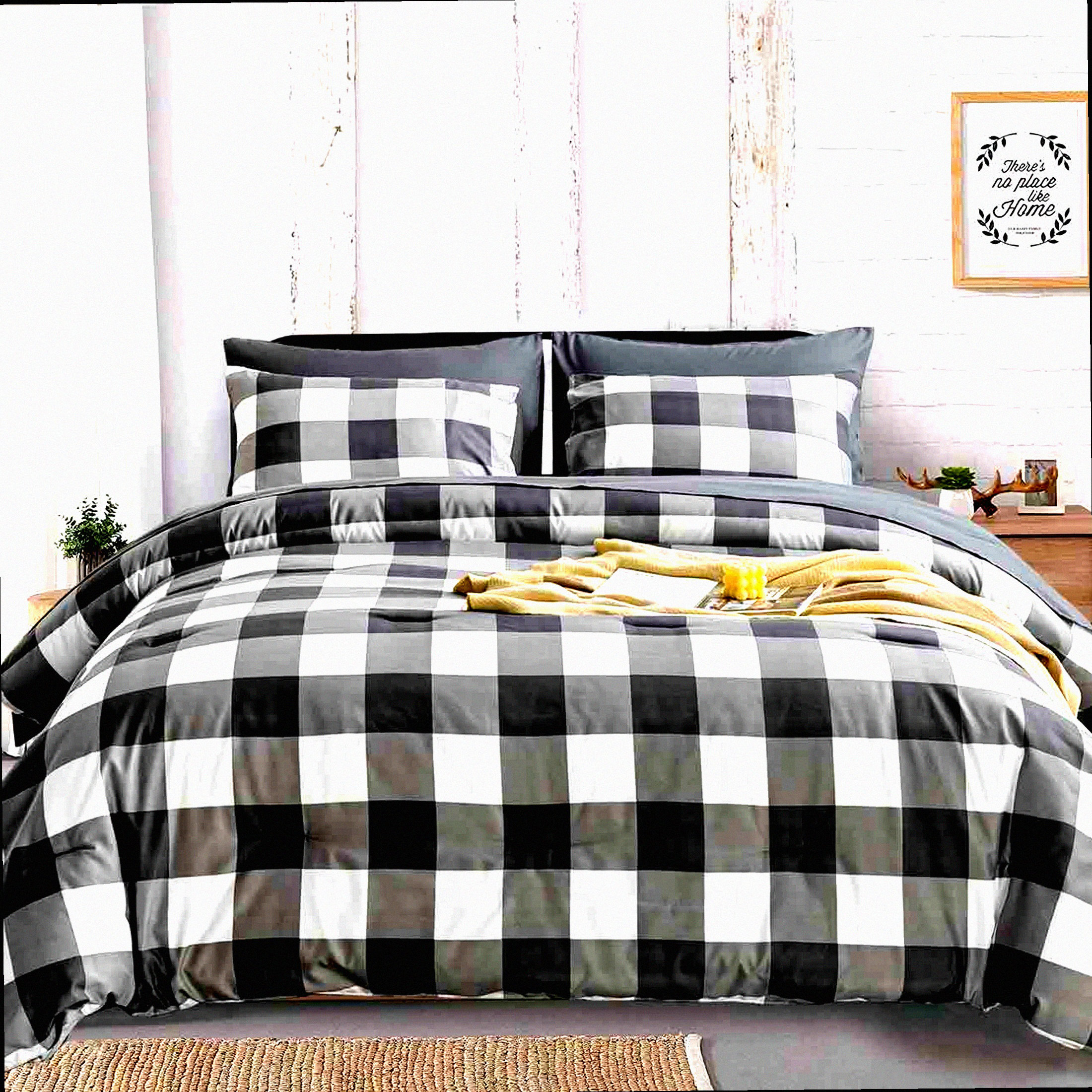 Gracie Oaks Grey Buffalo Check Comforter Set - Queen Size 7 Piece ...