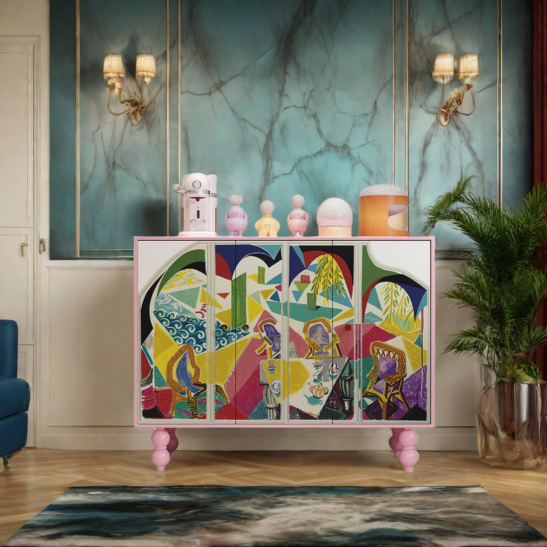 Morpho Nest Creations Fine pattern art large capacity sideboard ...