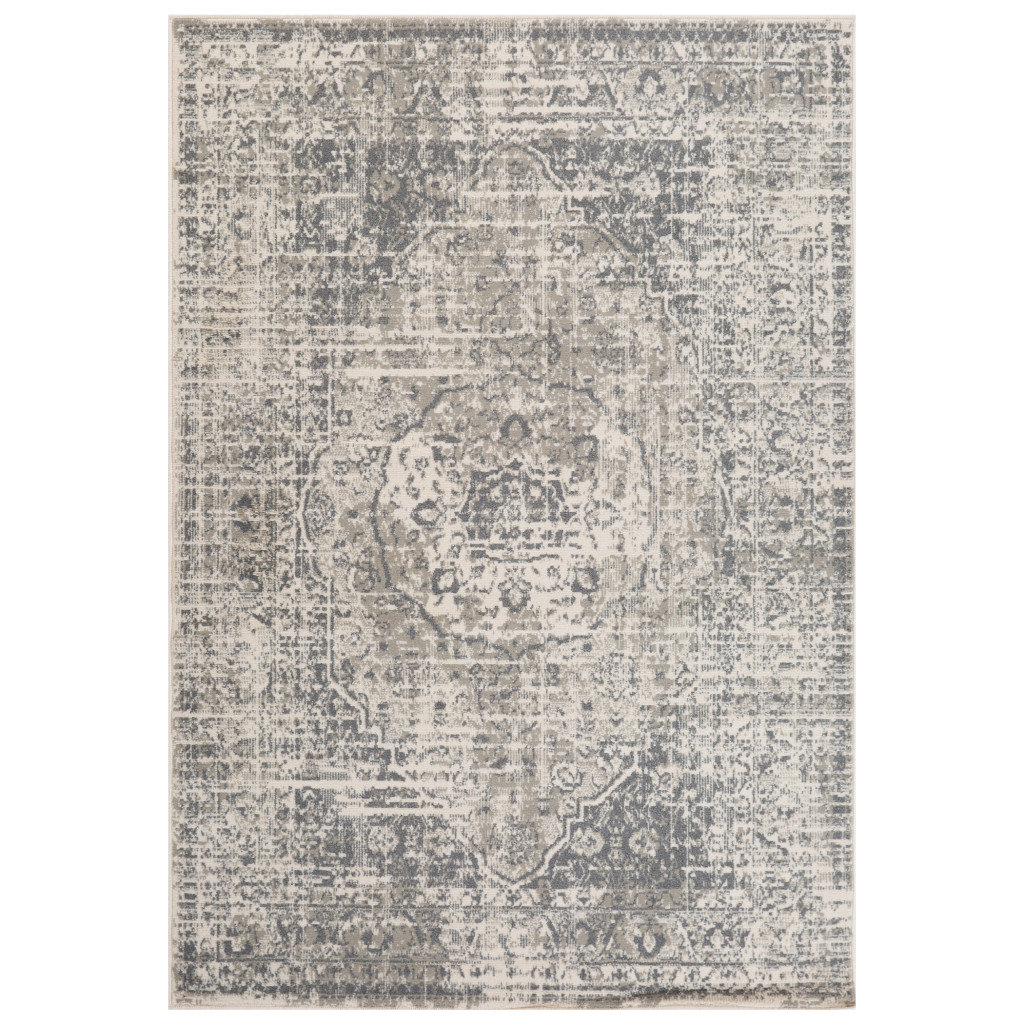 HomeRoots 8' X 10' Medium Gray and Ivory Medallion Power Loom Area Rug ...