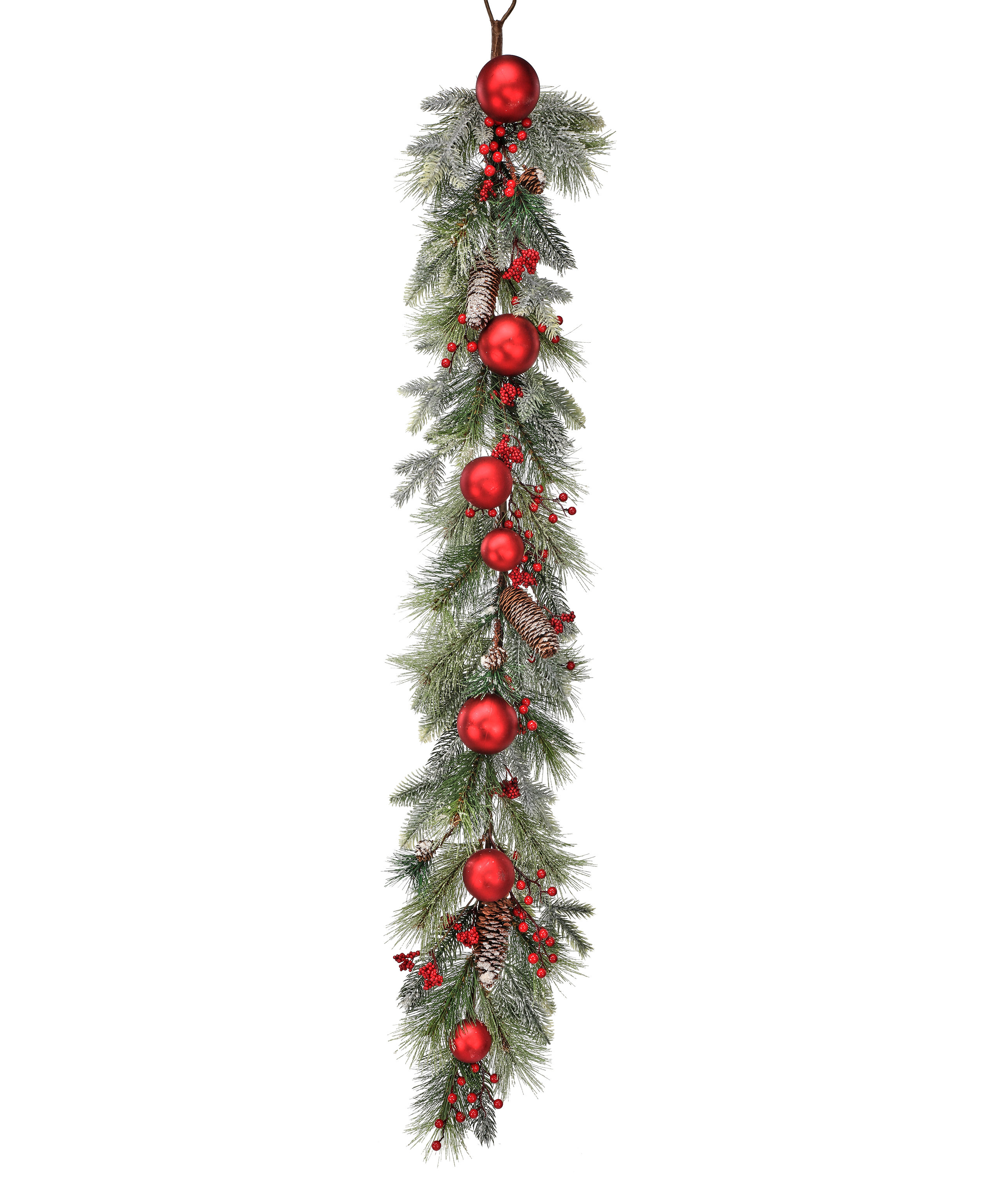 The Holiday Aisle® 4' Frosted Pine Berry Ball Cone Garland & Reviews ...