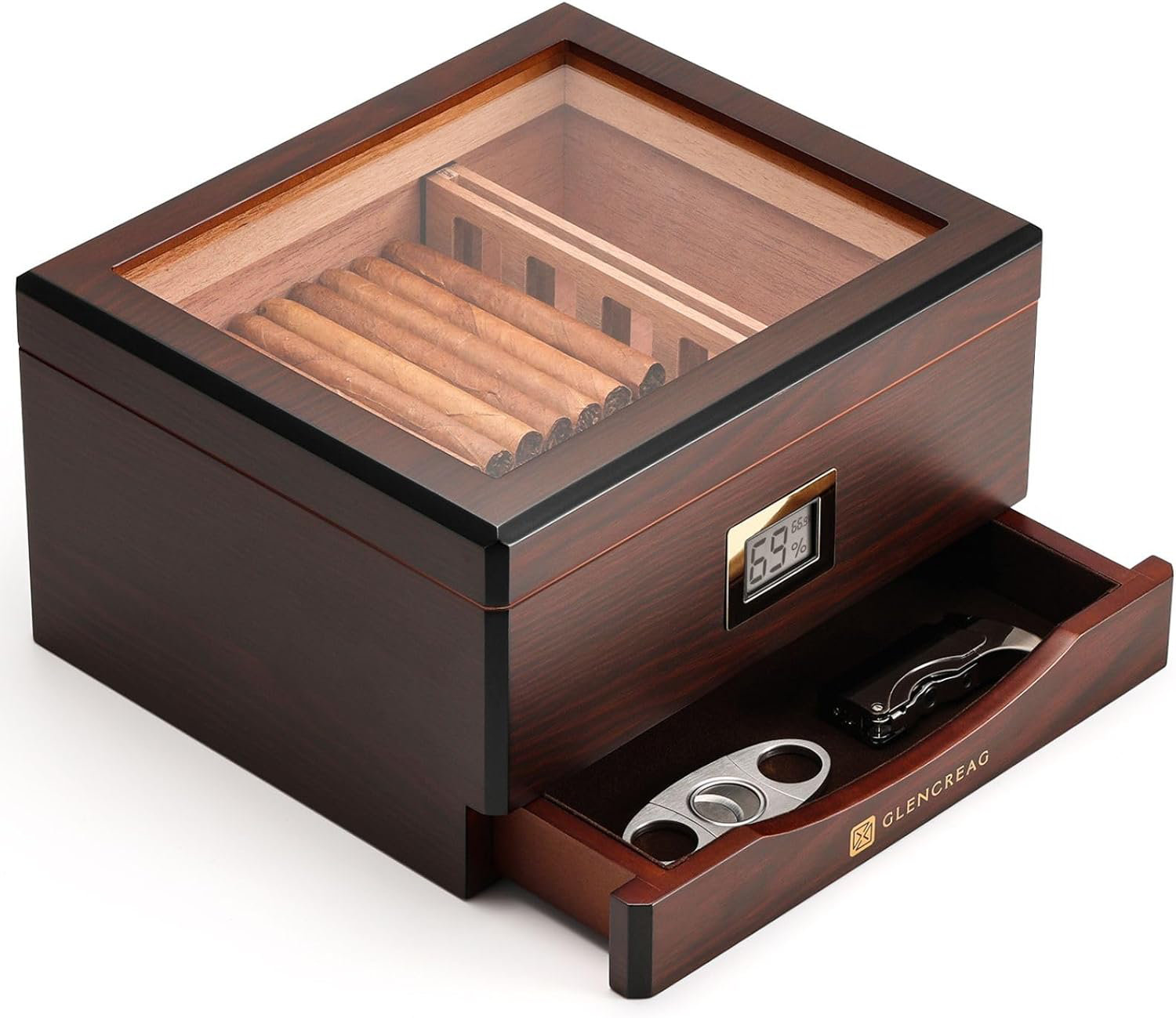 GLENCREAG MMT-3041 Cigar Humidor Box for 55 Counts, Spanish Cedar ...