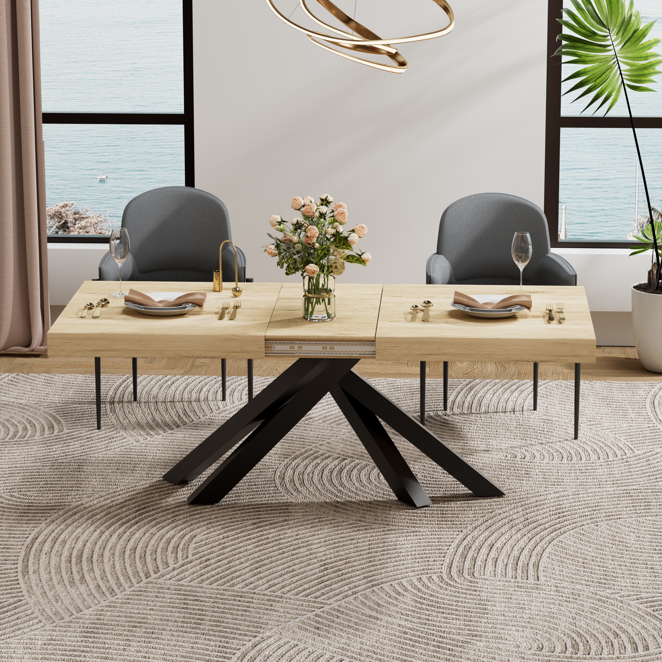 Millwood Pines Table de salle à manger extensible Arrika avec rangement ...