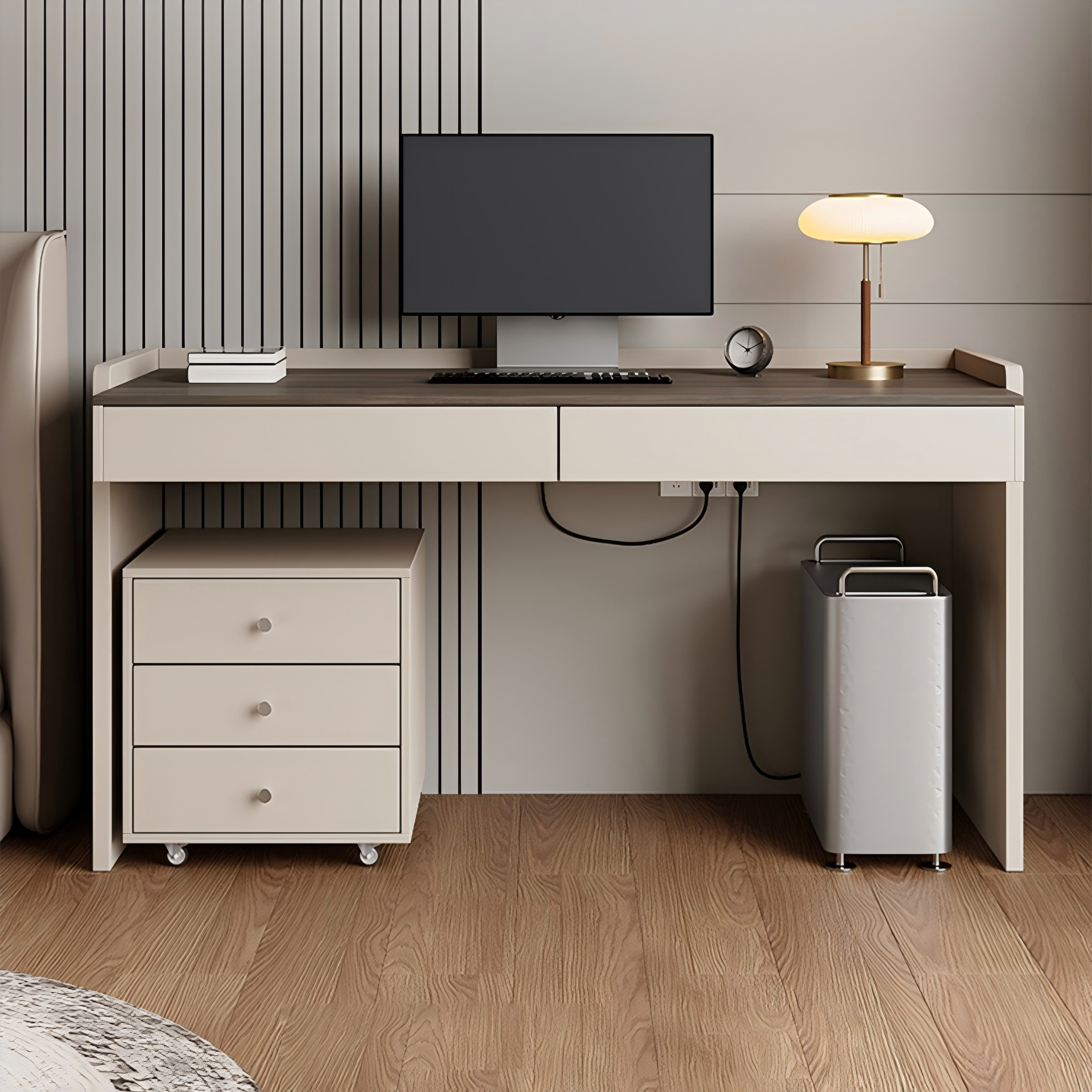 Hokku Designs Cream Minimalist Rectangle Solid Wood Writing Desk ...