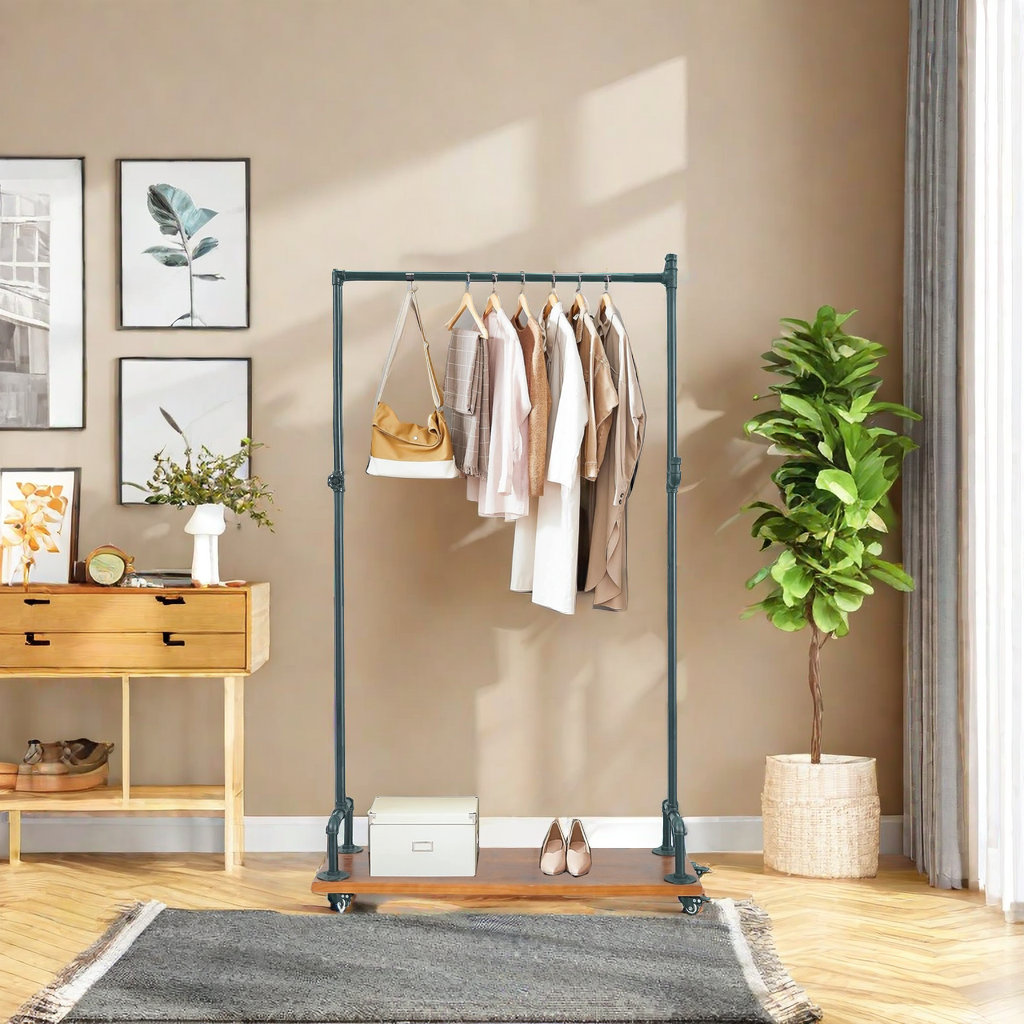 Trent Austin Design Industrial Pipe Clothing Rack On Wheels, Industrial ...